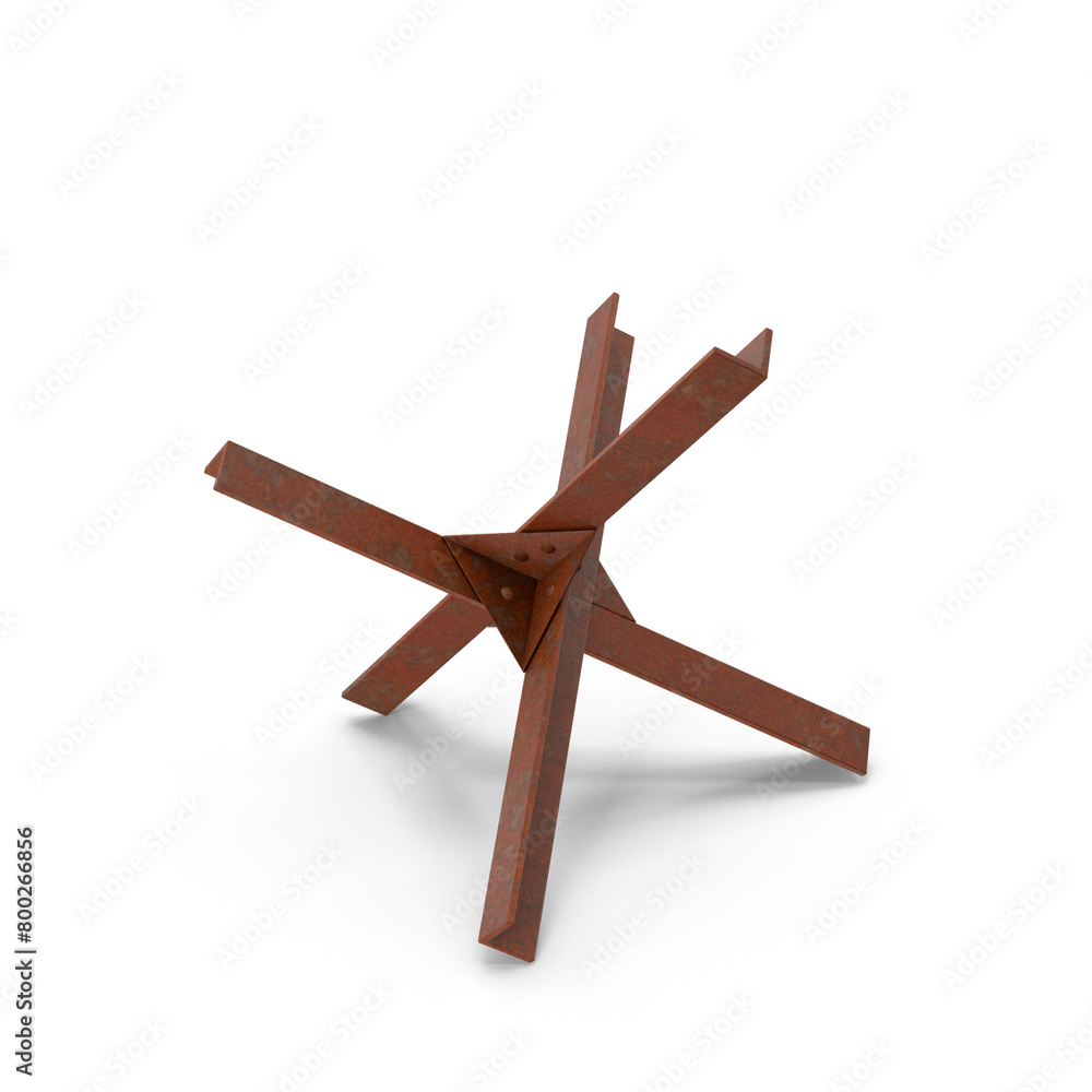 Realistic 3D Rusty anti-tank hedgehog barricade isolated on white ...