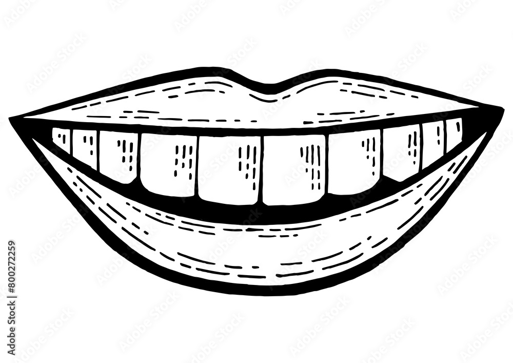 Female smile mouth sketch engraving PNG illustration. Scratch board ...