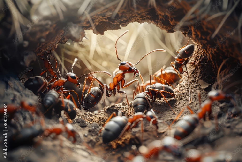 An action shot showing ants working together to build their colony ...