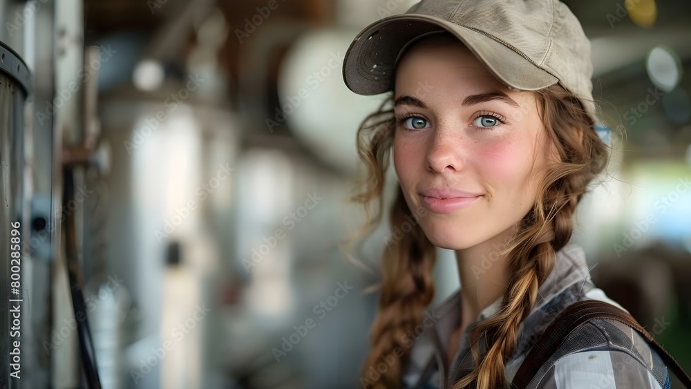 Modern Milking: Female Farmer Using Advanced Equipment at a Dairy ...