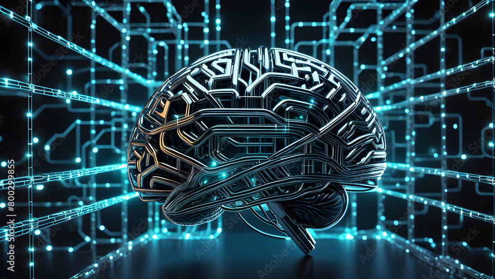 Machine learning concept wallpaper, Artificial intelligence brain, head ...