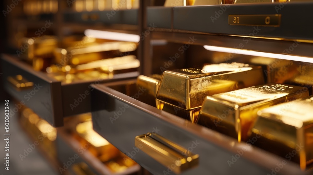 Gold bars inside the deposit box of a private bank generative ai Stock ...