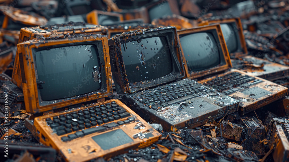 AI generated illustration of abandoned computers causing environmental ...