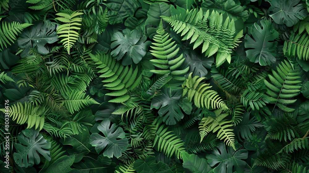 Ferns and forest foliage, seamless pattern, deep forest green ...
