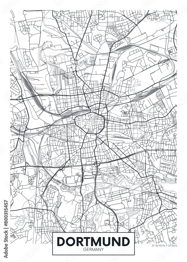 City map Dortmund, detailed urban planning travel vector poster design ...