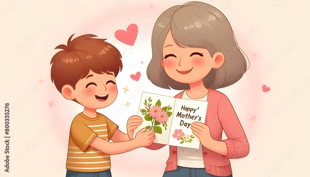 Mom's Special Day - Son's Heartfelt Mother's Day Card A young boy ...