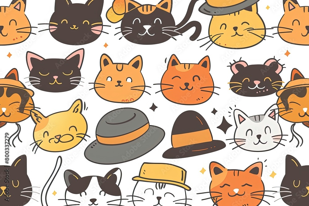 Purrfectly Hat-tastic: Adorable Cat Crew in Various Hats,Furry Hat ...