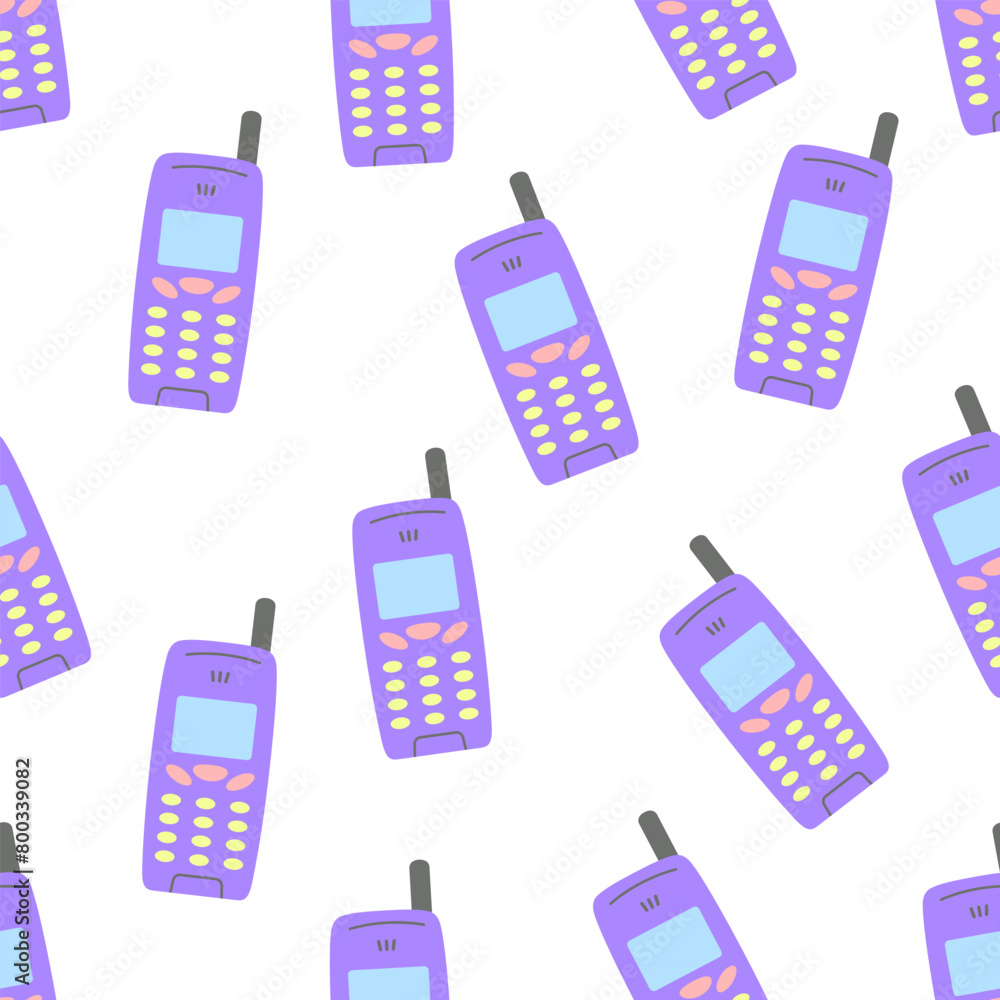 Seamless pattern with a push-button mobile phone from the 90s. Stock ...