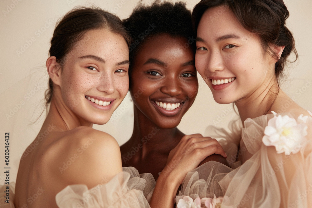 Diverse women group, different multiethnic girls models standing ...