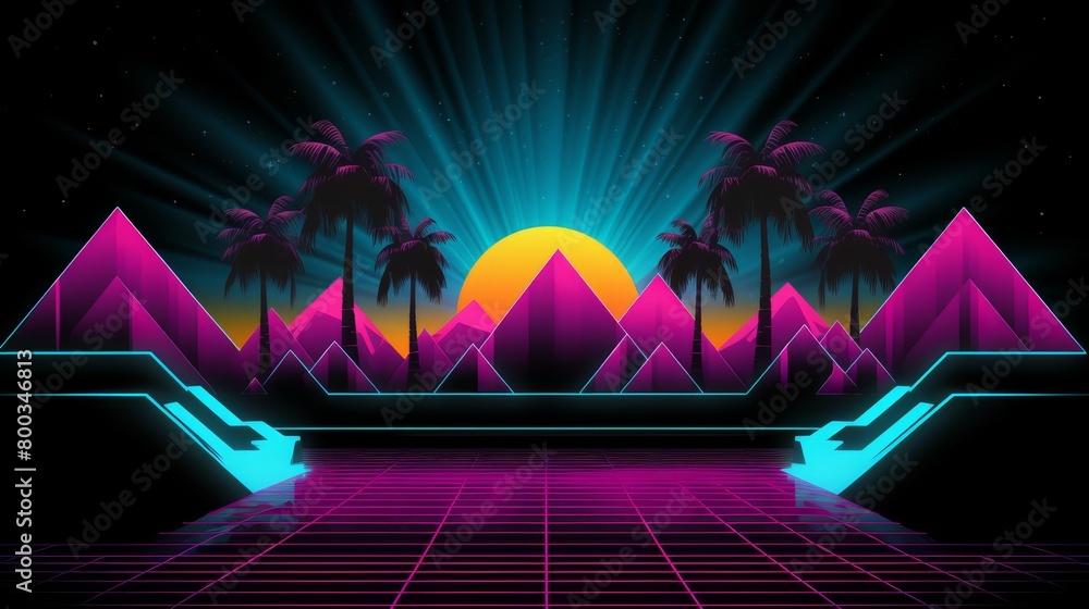 Retro wave design with neon colors and a black background, perfect for ...