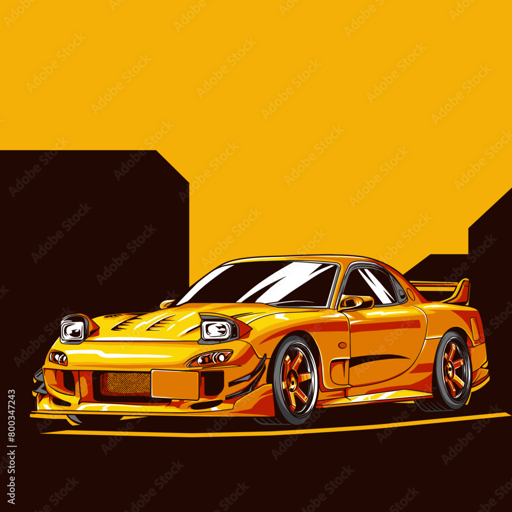 Vector illustration of modified jdm car within orange background with ...