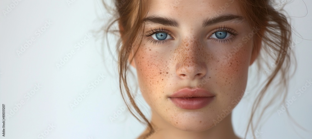 A close-up portrait capturing the beauty of a youthful woman with ...