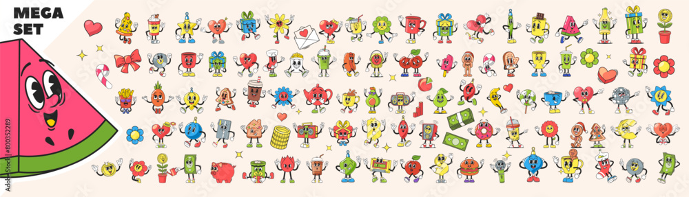 Playful Mega Set Of Anthropomorphic Cartoon Characters And Items, With ...