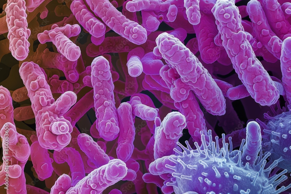 Colored scanning electron micrograph of the rod-shaped, Gram-negative ...