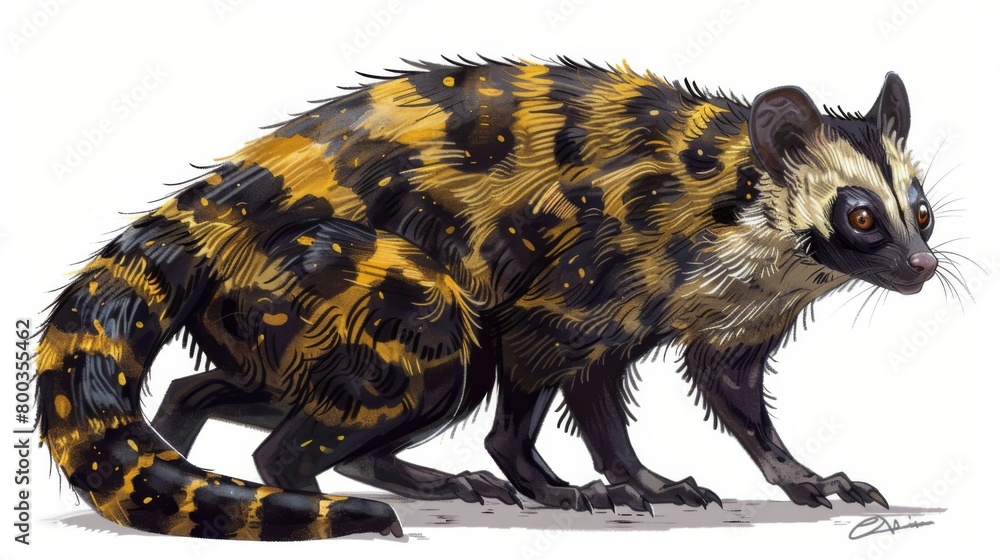 A beautifully crafted illustration highlights a spotted genet's unique ...