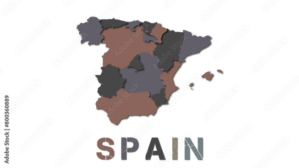 Spain map with paper regions. Animated country map growing from regions ...