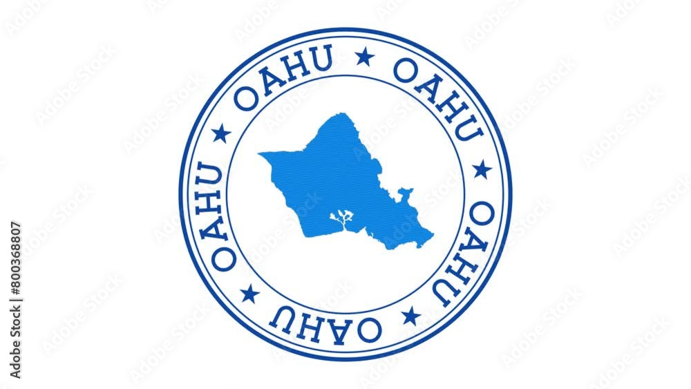 Oahu intro. Badge with the circular name and map of island. Oahu round ...