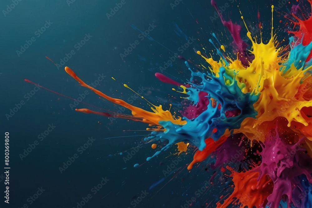 Rainbow color paint splash background. Exploding liquid paint copyspace ...