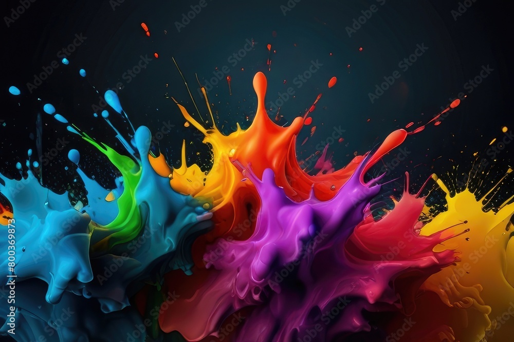 Rainbow color paint splash background. Exploding liquid paint copyspace ...