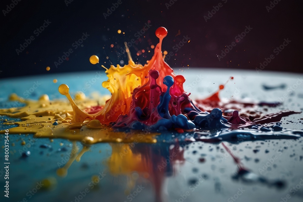 Rainbow color paint splash background. Exploding liquid paint copyspace ...