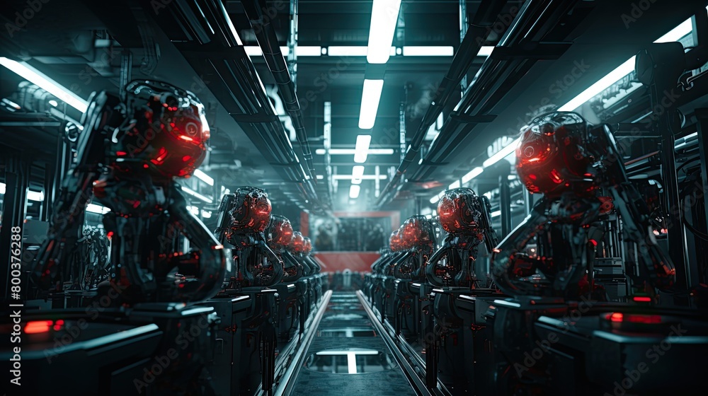 Futuristic factory. AI-generated background with digital shapes ...