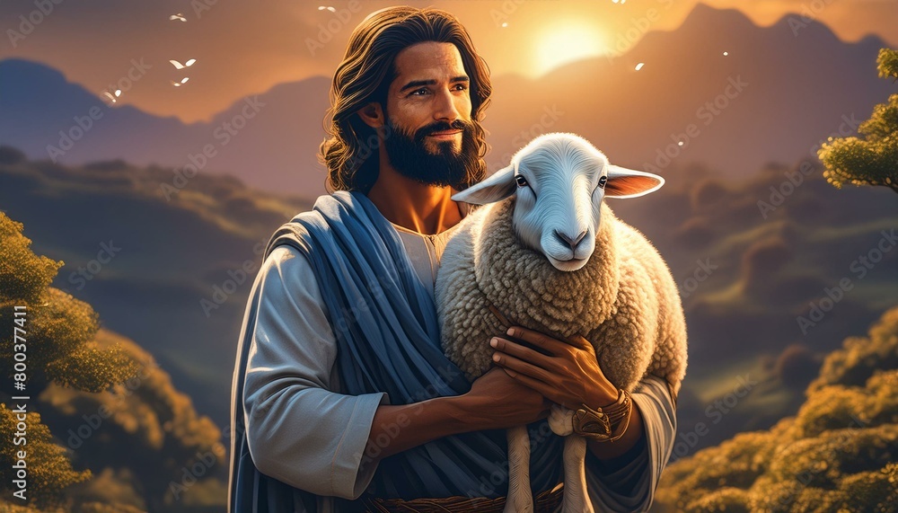 Jesus as the Good Shepherd, tenderly carrying a lost sheep on his ...