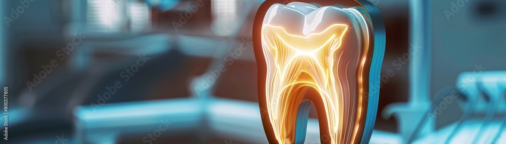 Detailed crosssection of a tooth glowing from within, highlighting the ...