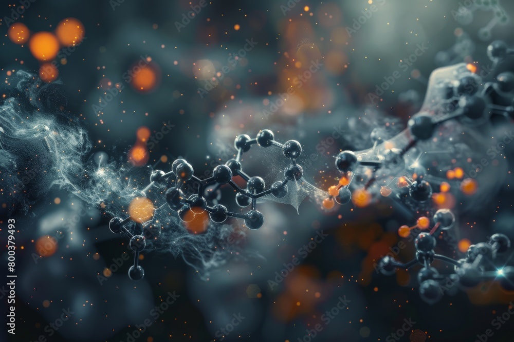 A digital illustration of a chemical reaction taking place, with ...