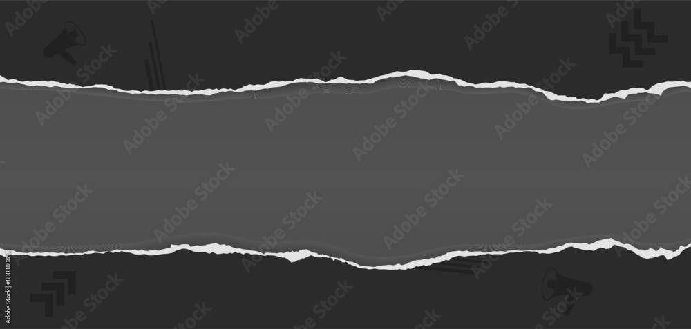 Poster Black paper strip with torn edge and soft shadow is on squared ...