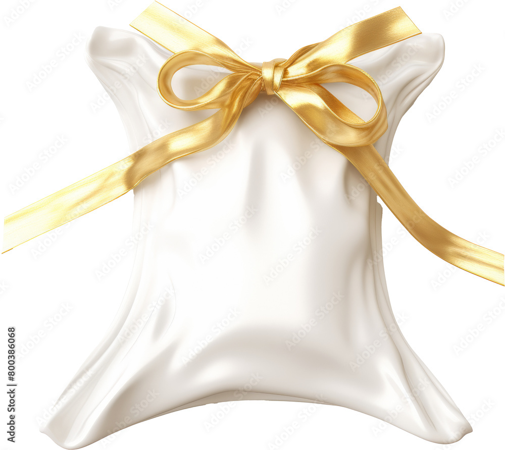 white sachet with golden bow isolated on white or transparent ...