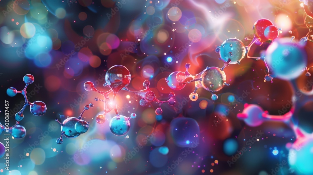A vibrant illustration depicting different types of molecules swirling ...