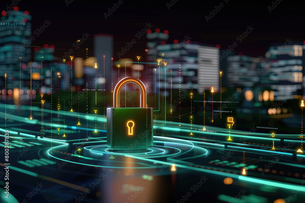 Cybersecurity technology with an infographic-style illustration of the ...