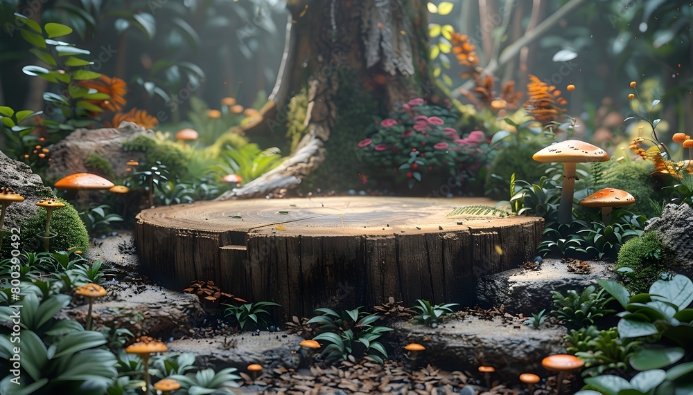 round empty wooden podium product display stage in middle, realistic ...