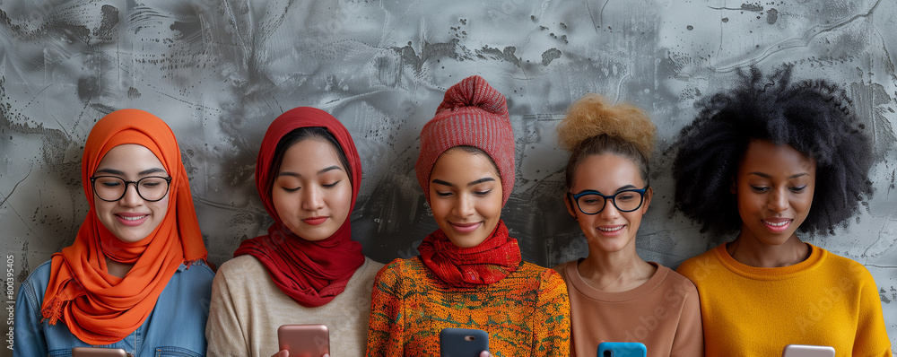 girls of different nationalities with phones Stock Photo | Adobe Stock