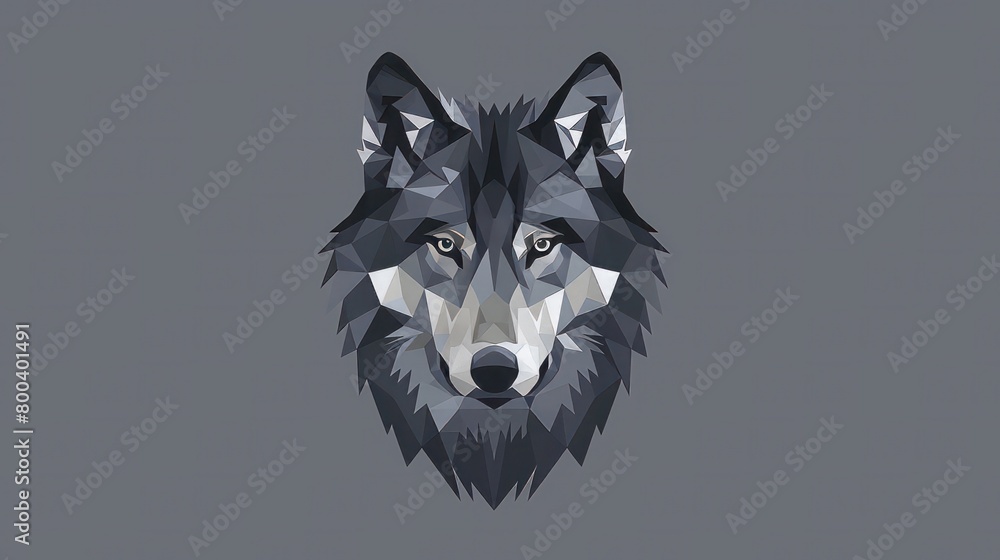 ภาพประกอบสต็อก A wild wolf face depicted in a low poly triangular and ...