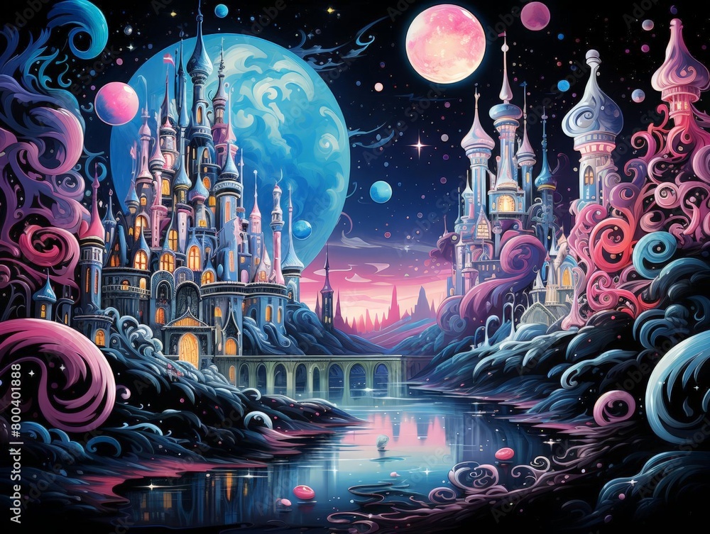 Capture the intricate details of a dreamlike utopia with surrealism art ...