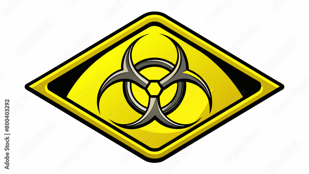A bright yellow sign with a biohazard symbol in the center surrounded ...