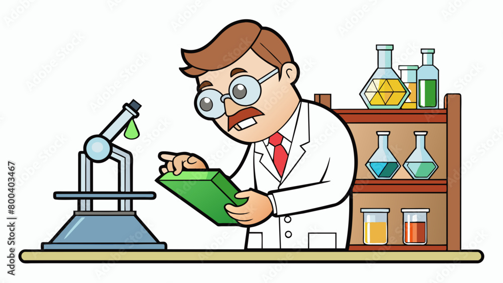 A chemist is seen hunched over a microscope carefully studying the ...