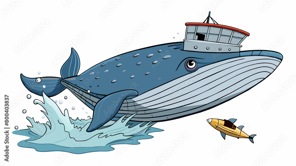 A curious whale breaches at the sight of a passing fishing boat its ...