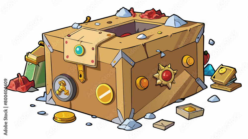 A large cardboard box with peeling corners and tattered edges. The box ...