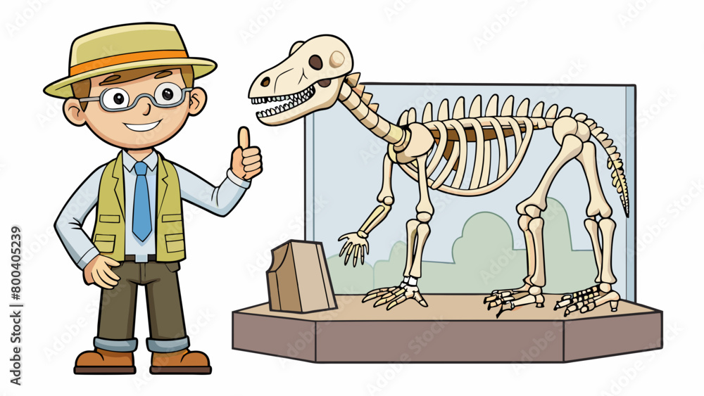 A paleontologist standing next to a lifesize model of a dinosaur ...