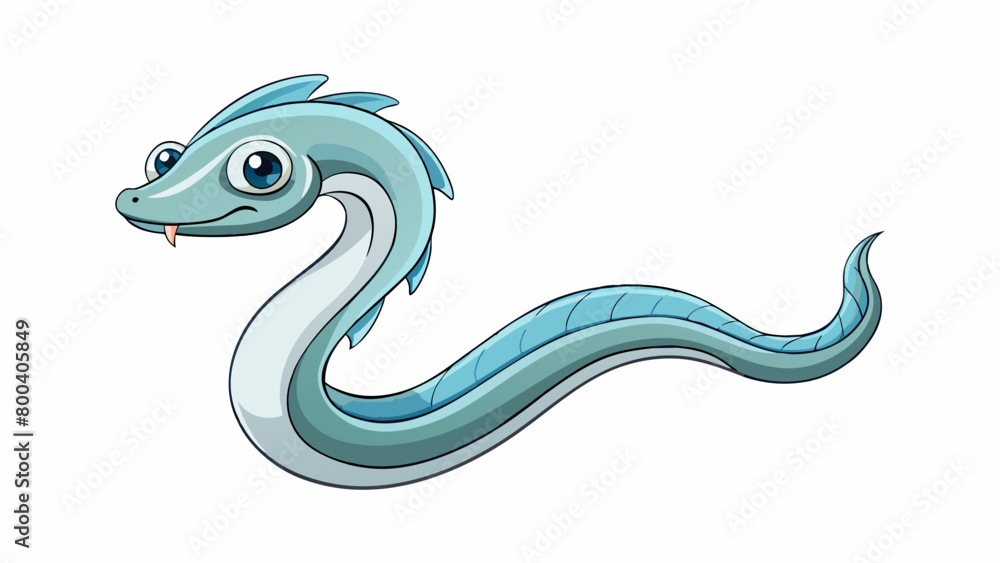A slender eellike sea serpent with a smooth silvery body and a face ...