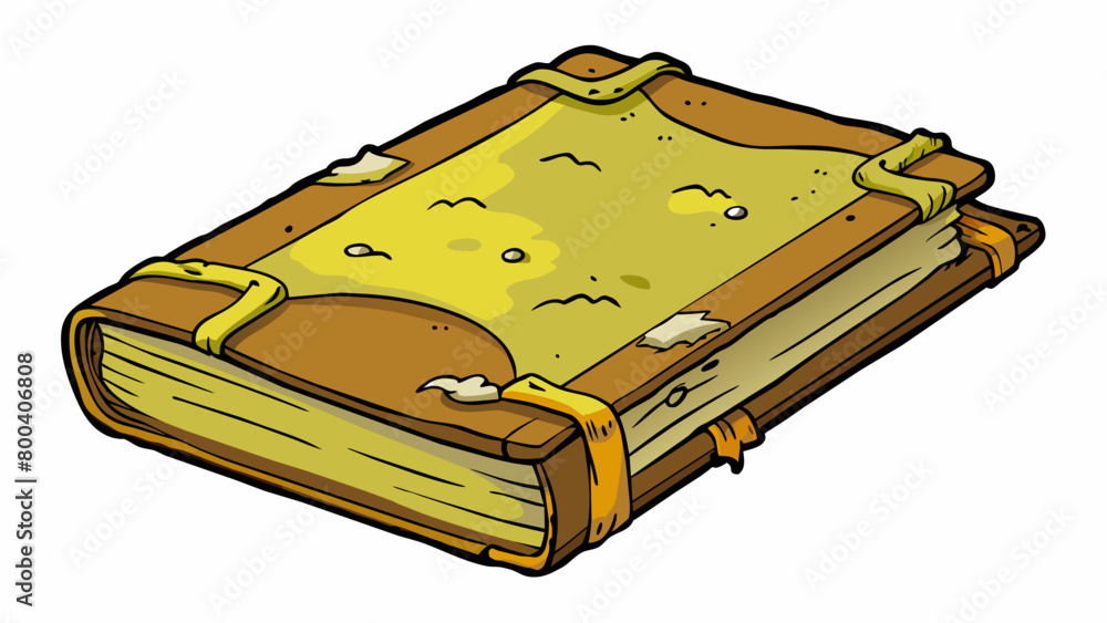 A weathered old book with faded yellowing pages and a musty smell. The ...