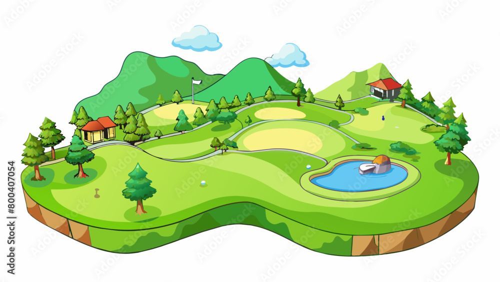 An expansive golf course with meticulously manicured greens surrounded ...