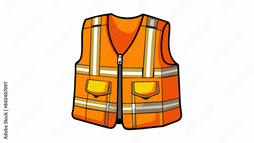 An orange safety vest with reflective strips and a large Construction ...