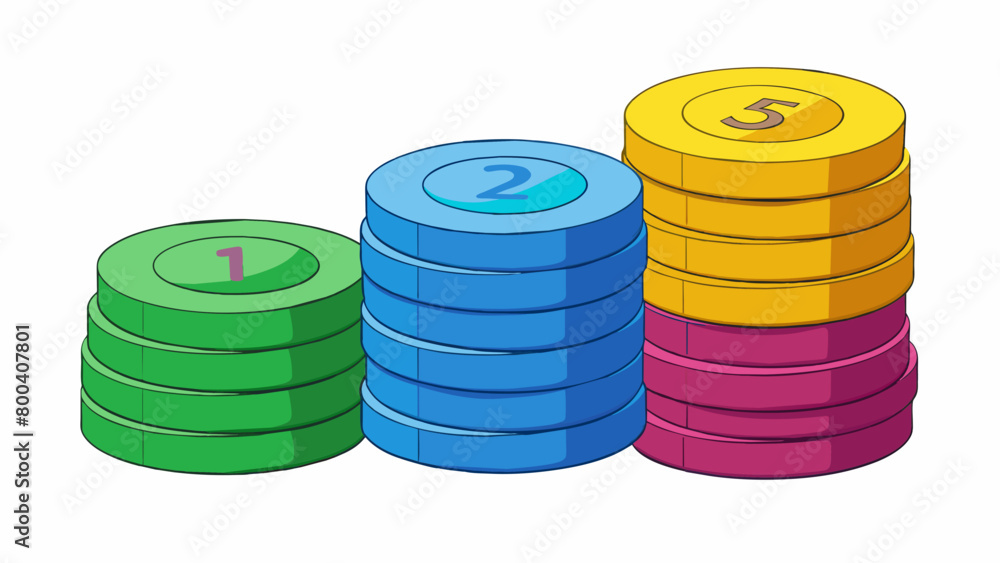 Plastic Token Chips A stack of round plastic chips in different colors ...