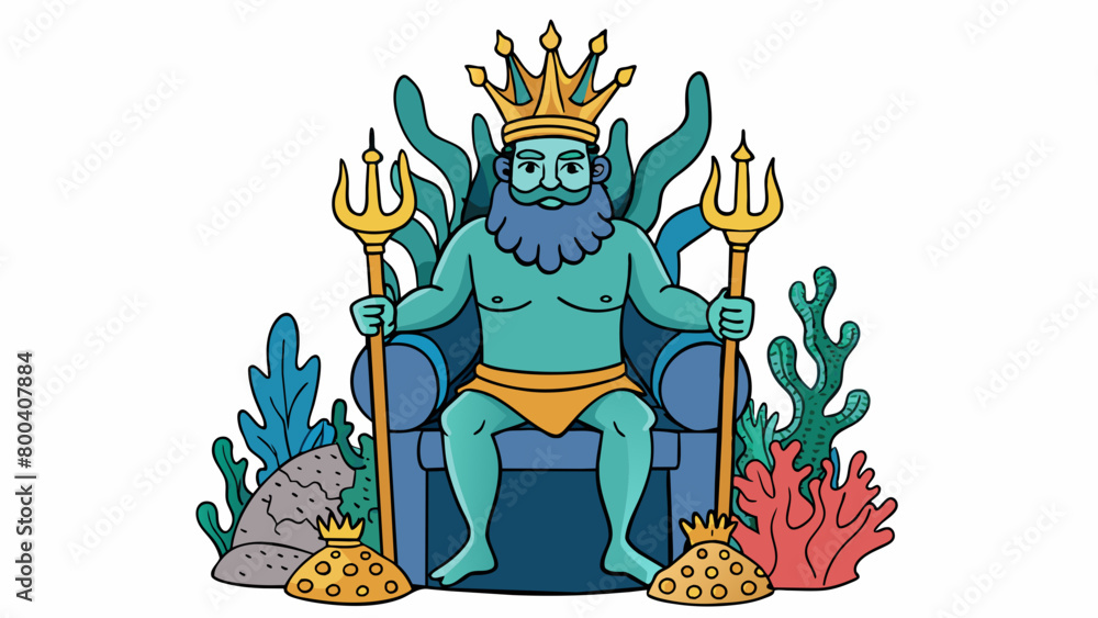 Sitting on a throne made of coral and seaweed Poseidons crown is ...