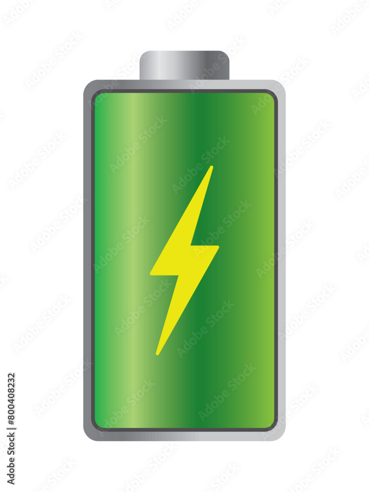 Fully charged green battery vector illustration isolated on white ...