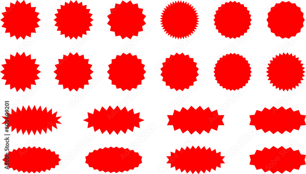 Starburst red sticker set - collection of special offer sale oval and ...