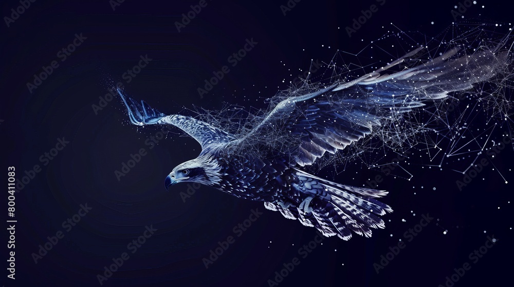 An illustration of an eagle flying formed from lines, triangles, and ...